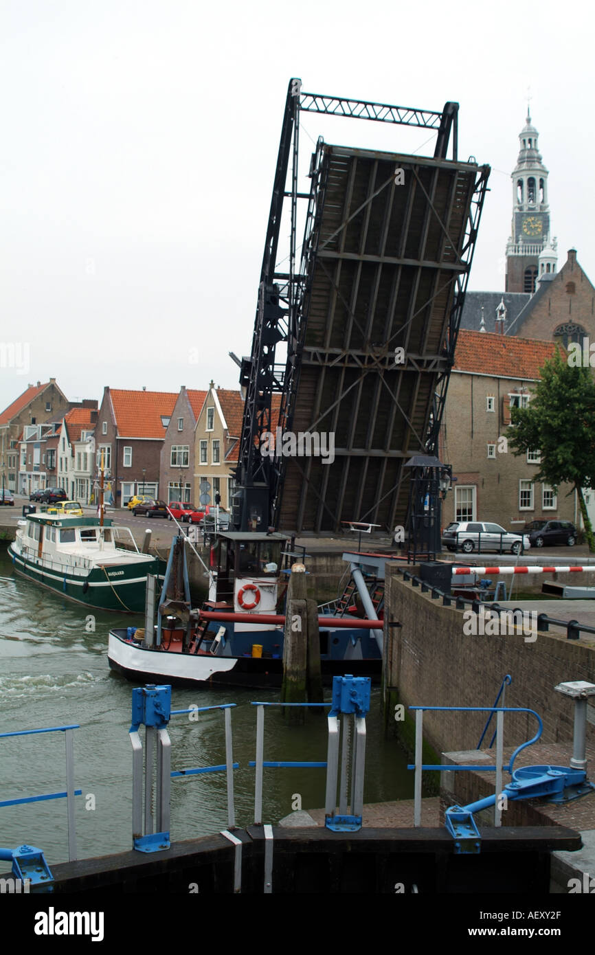 lifting road bridge at Maassluis Nr Rotterdam The Netherlands Europe EU ...