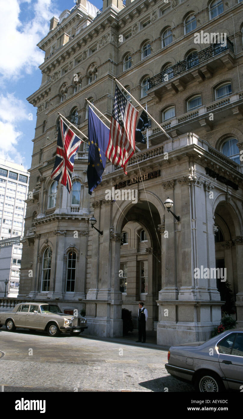 Langham Hilton Hotel with flags Portland Place London W1 England Stock ...