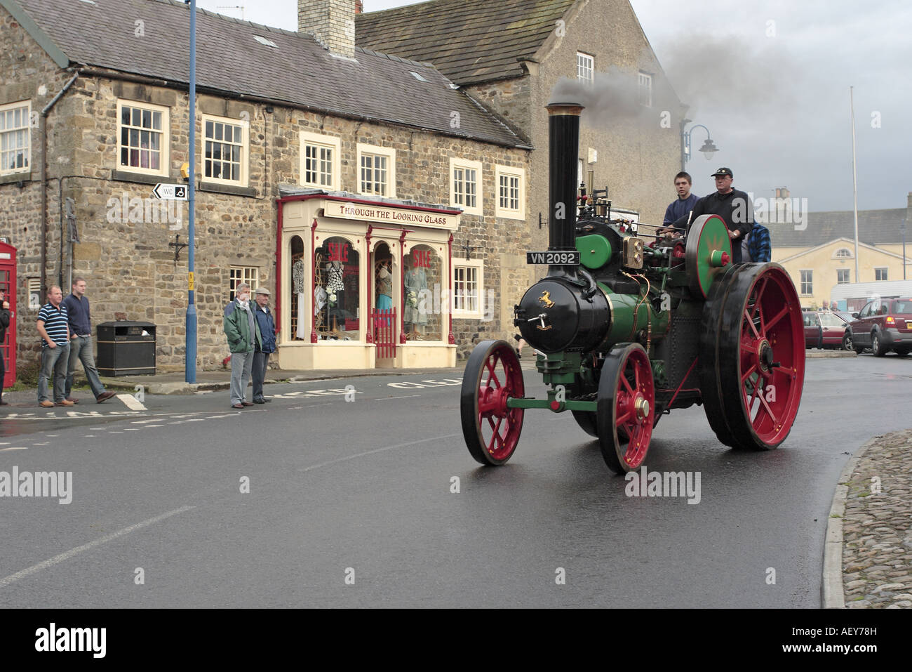 Traction engine leaving Masham Market Square North Yorkshire during the ...