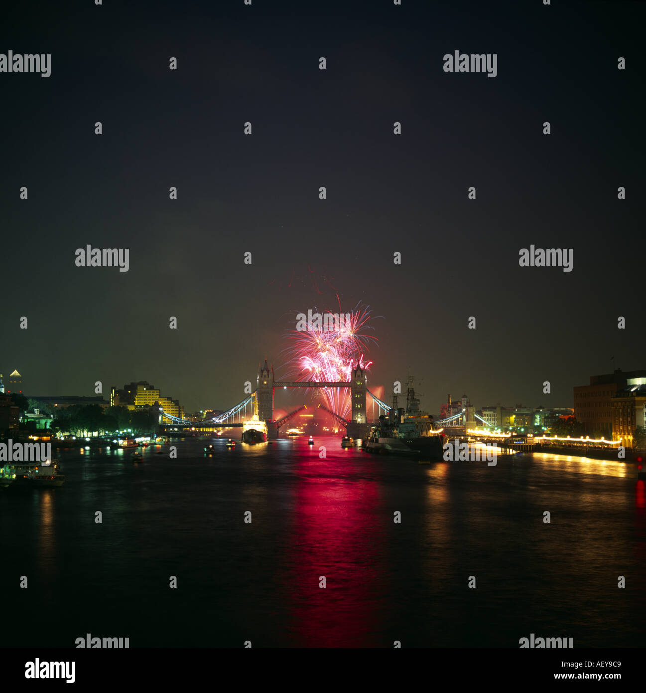 Fireworks over Tower Bridge and River Thames London England Stock Photo ...