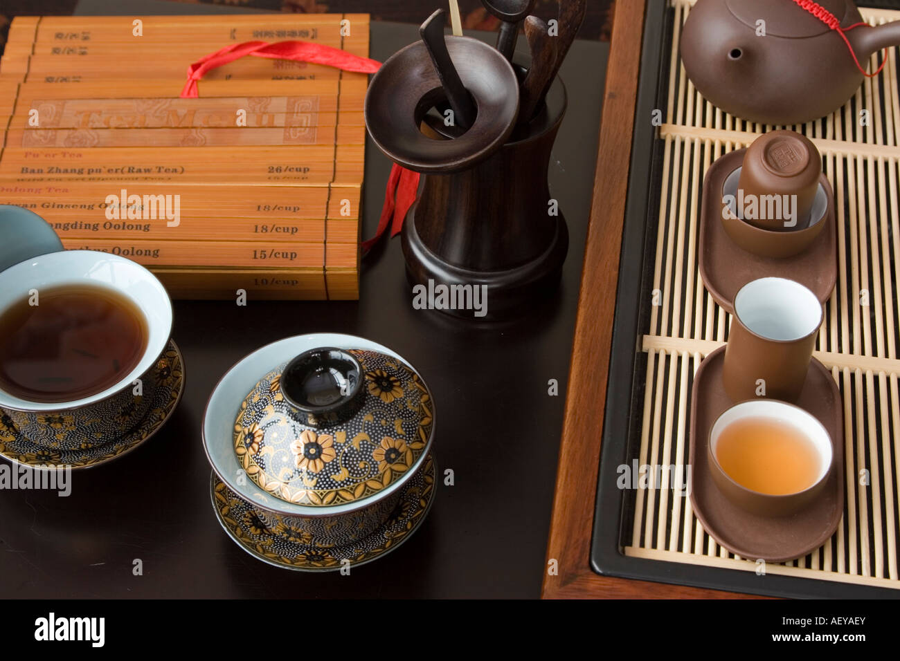 Tea served in traditional style in a modern and upscale teahouse in ...