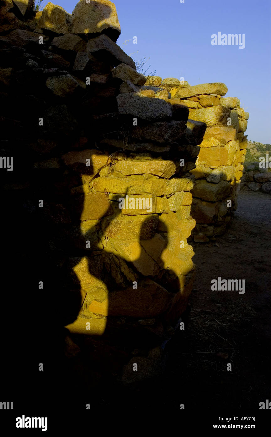 shadow on the wall of megalithic monument, area archeologica s'arcu 'e ...