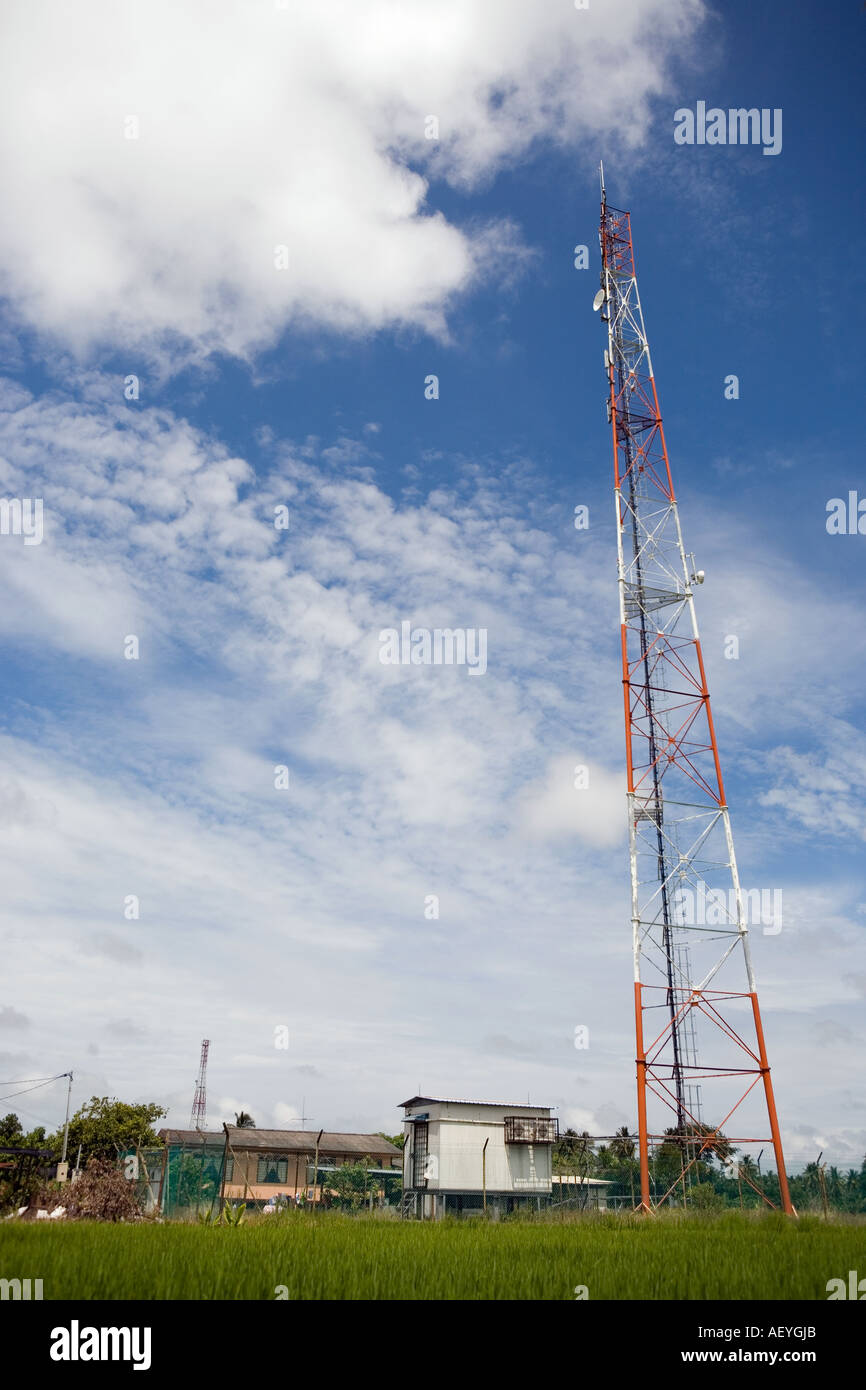 Telecommunications tower at padi fields in Sekinchan, Malaysia Stock ...