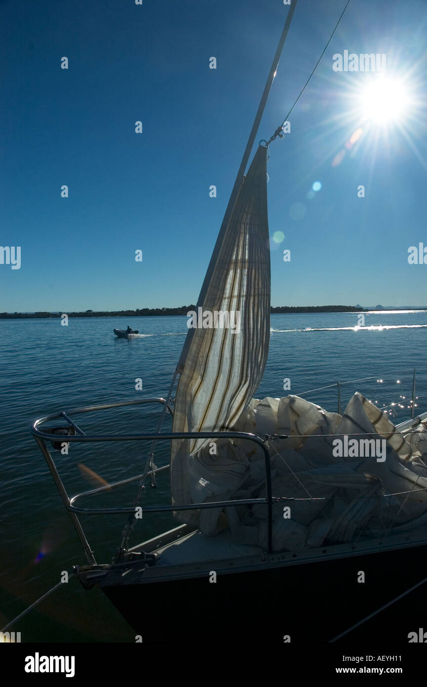 furled foresail on yacht Stock Photo - Alamy