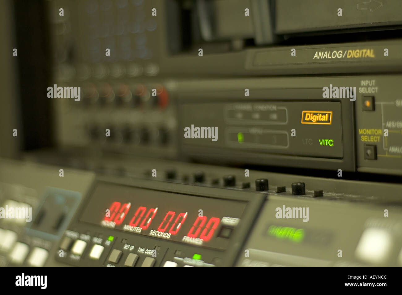 Digital video tape deck control panel close up with narrow diagonal DOF ...