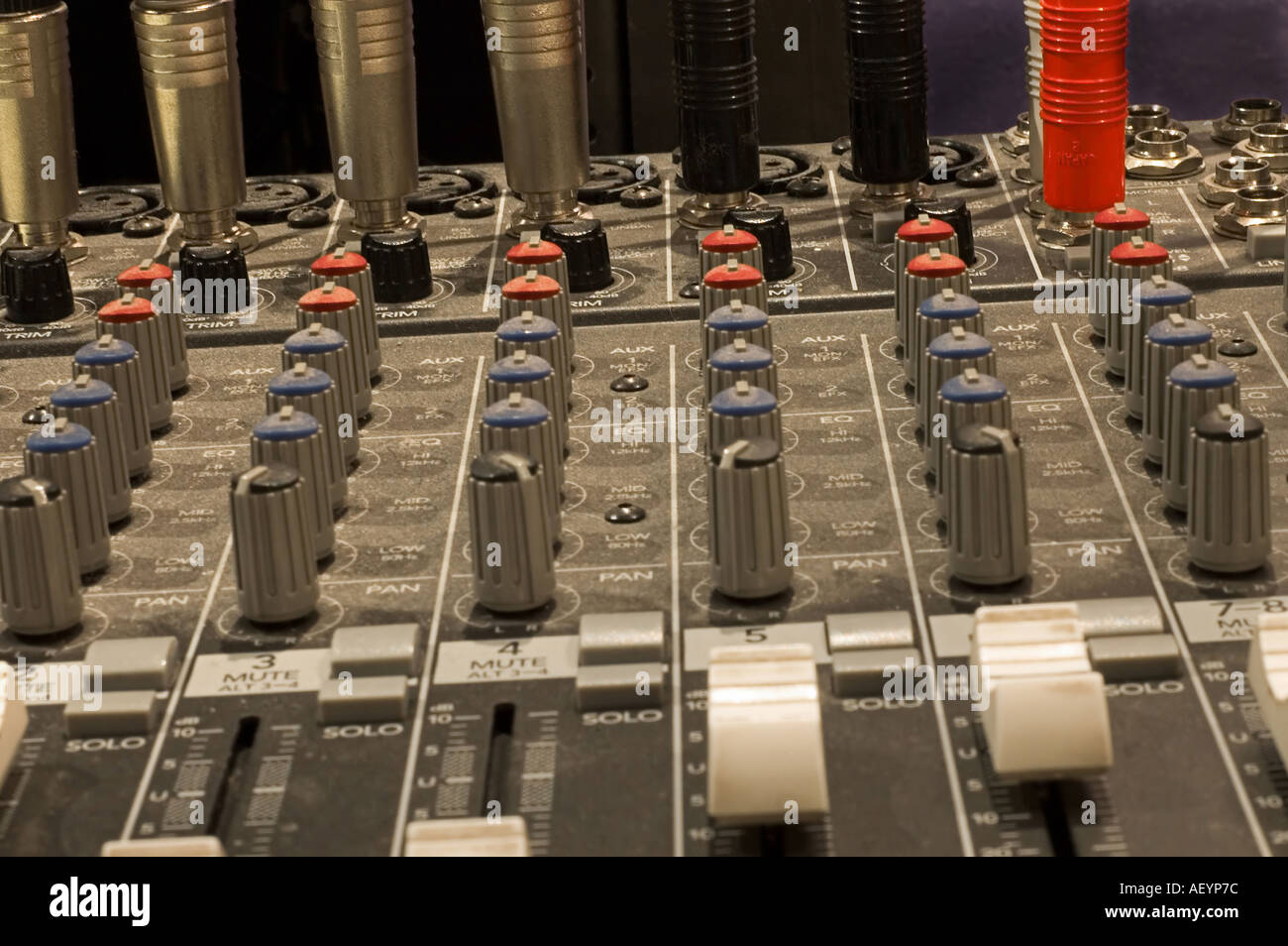low angle close up of an audio mixing board Stock Photo - Alamy