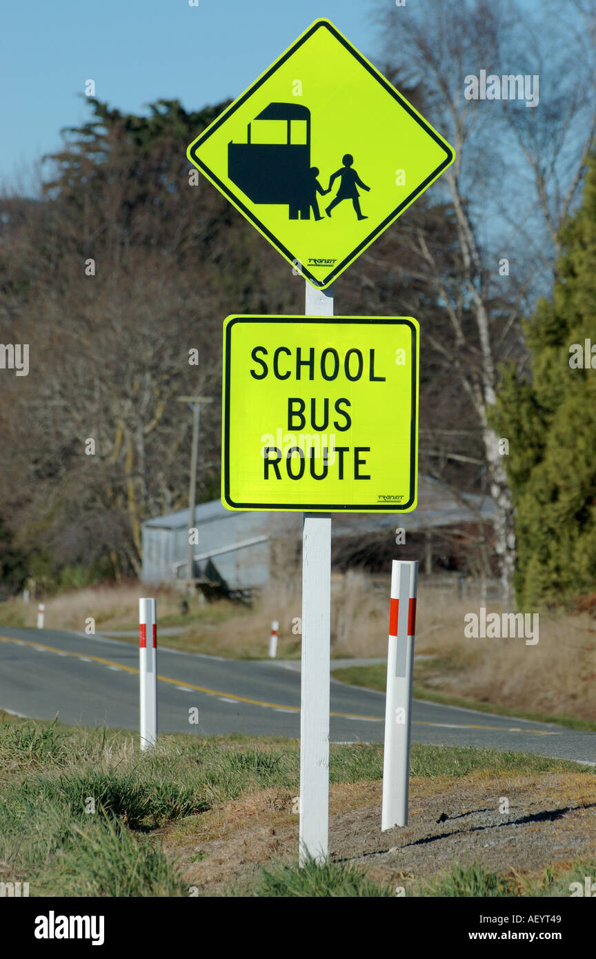 School bus route road sign Stock Photo - Alamy