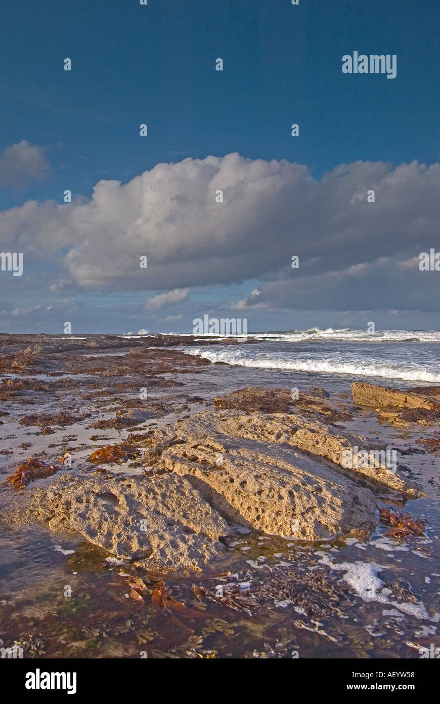 Rocks In Beadnell Bay Stock Photo - Alamy