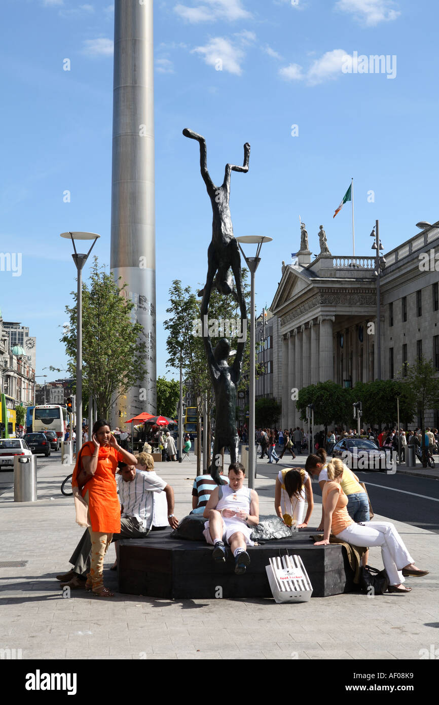 O'Connell Street, Dublin Street Sculpture by Barry Flanagan Stock Photo ...