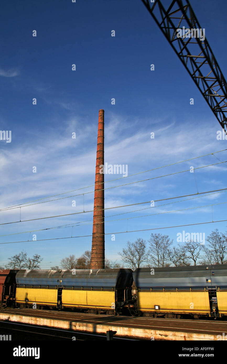 red brick factory chimney in poland Stock Photo - Alamy