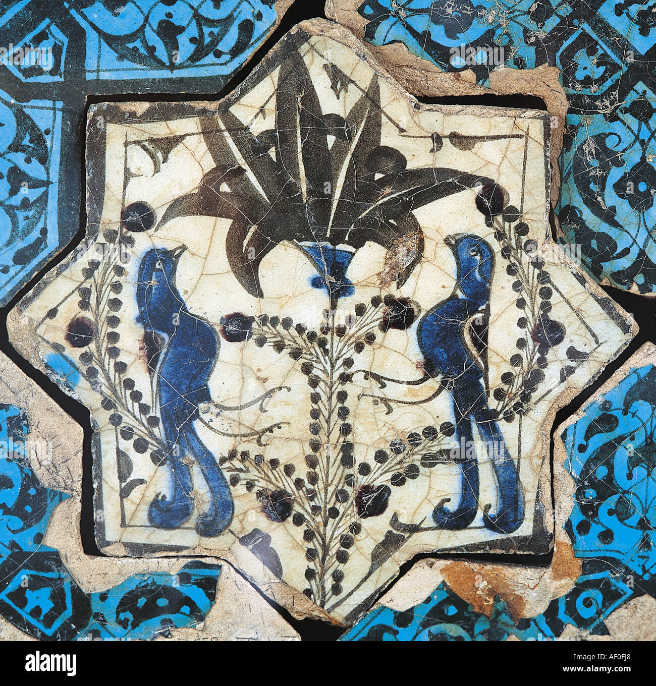 Seljuk tile life tree and birds figure A.D. 1236 Kubadabad Palace ...