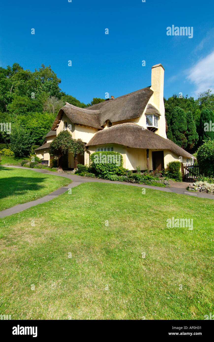 Selworthy village green Thatch thatched cottage Somerset England UK GB ...