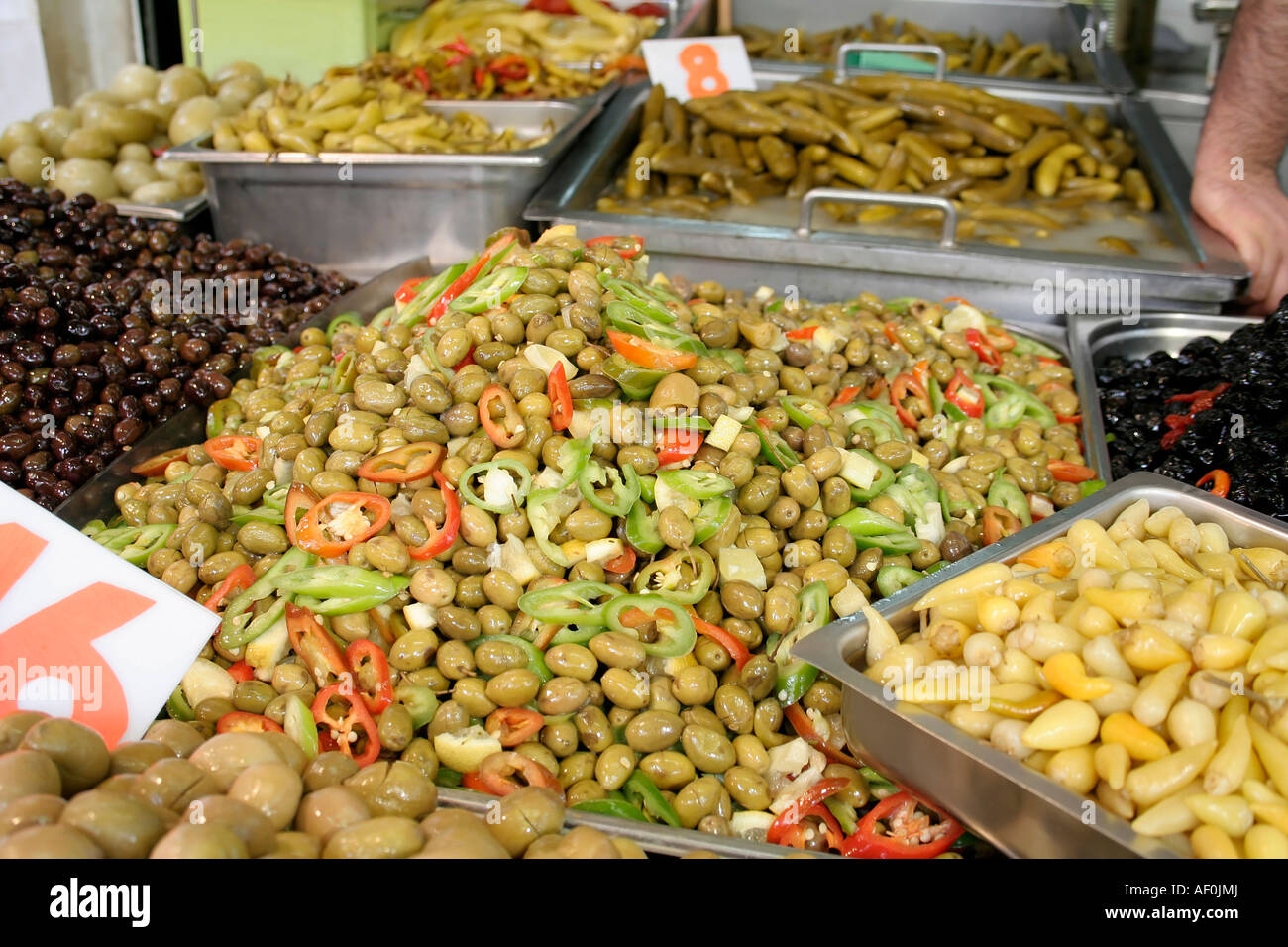 display of different olive on market Stock Photo - Alamy