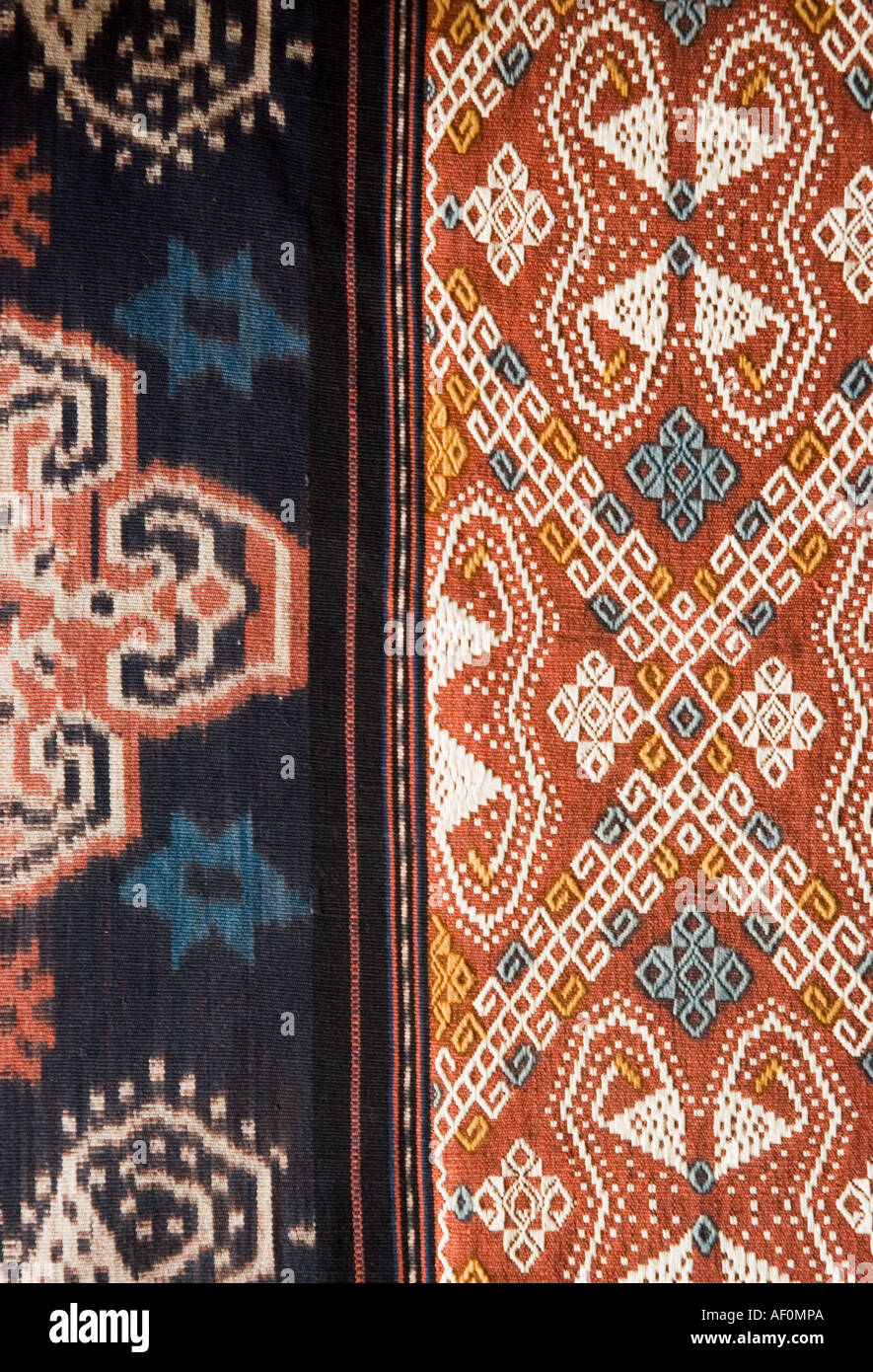 Detail of an ikat textile woven on a backstrap loom Sumba Indonesia ...