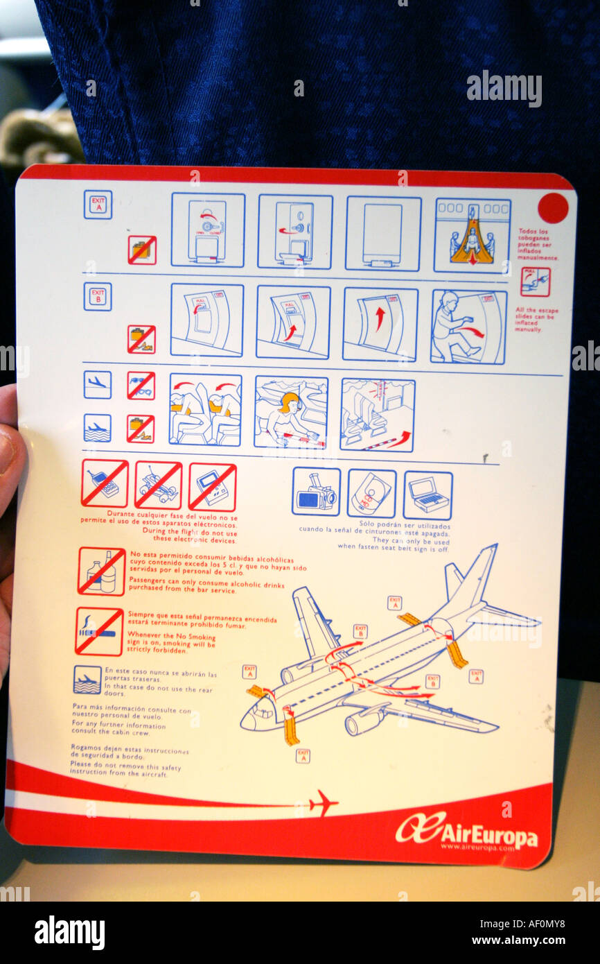 Safety instructions used on a Boeing 737 plane Stock Photo - Alamy