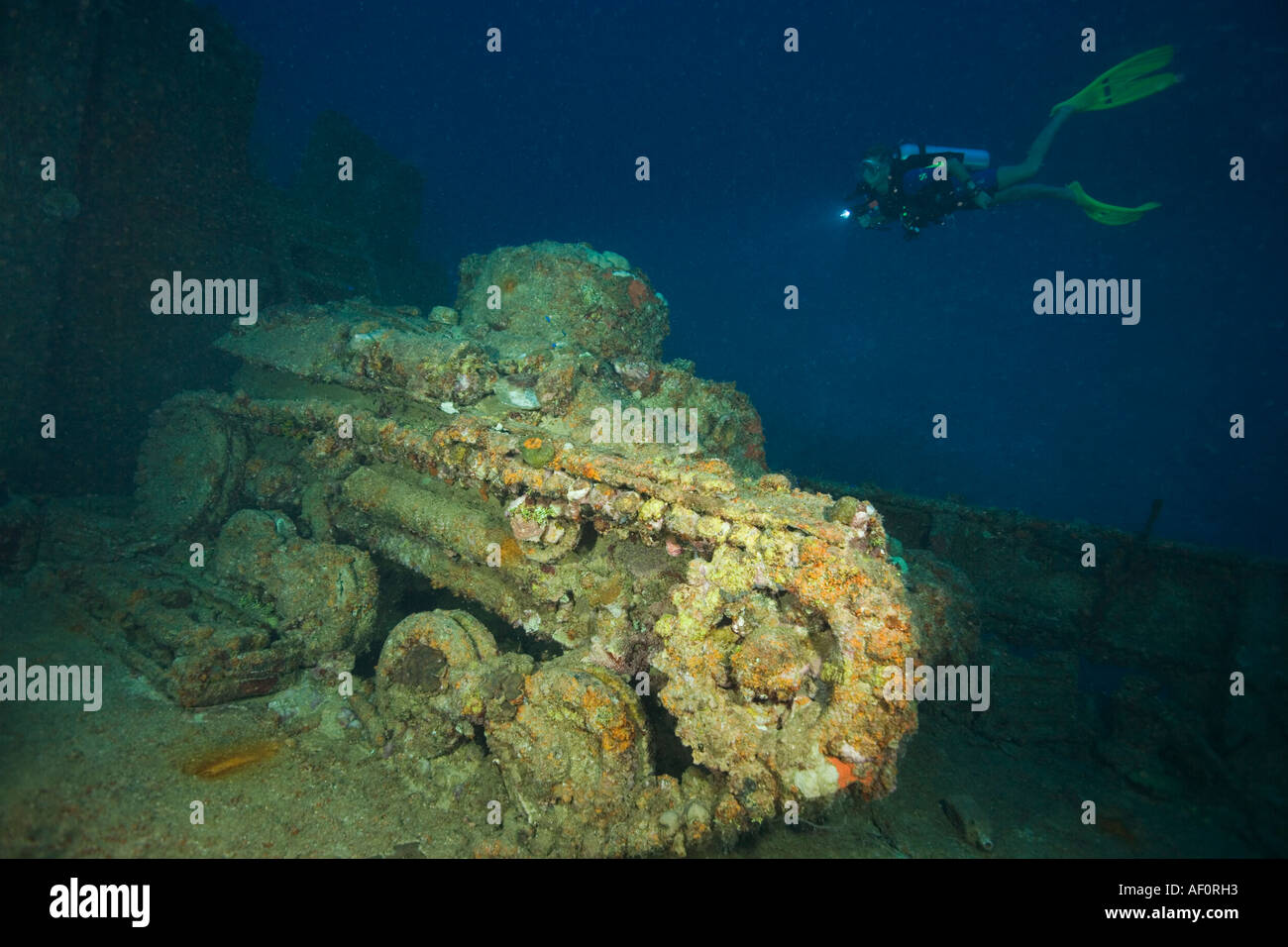 Tank on main deck of sunken ship Nippo Maru Truk Lagoon Chuuk Federated ...