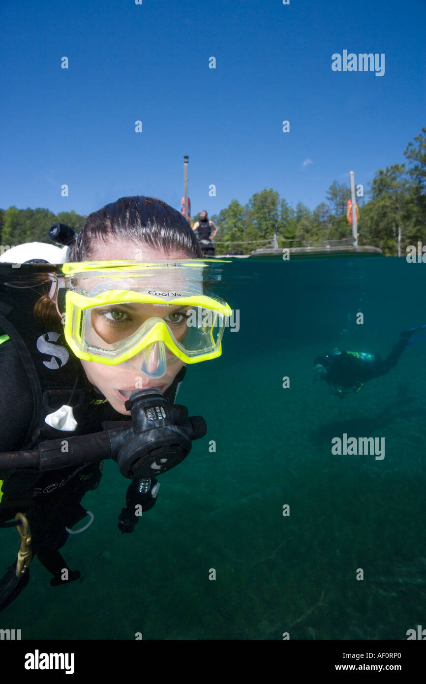 Under over of woman scuba diver giving okay sign Lake Rawlings Rawlings ...