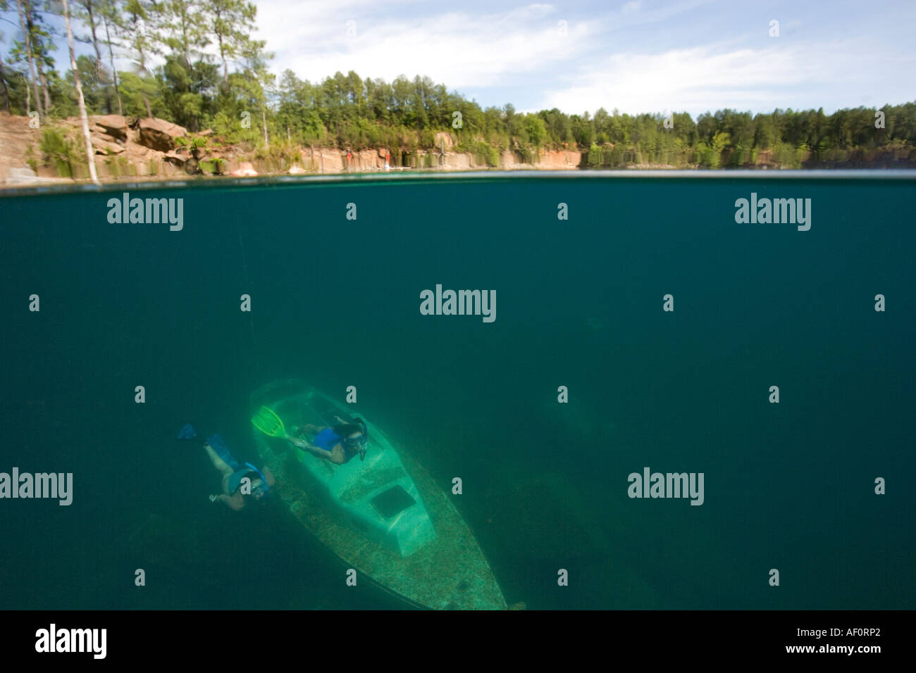 Freediving to sunken sailboat Lake Rawlings Rawlings VA Stock Photo - Alamy