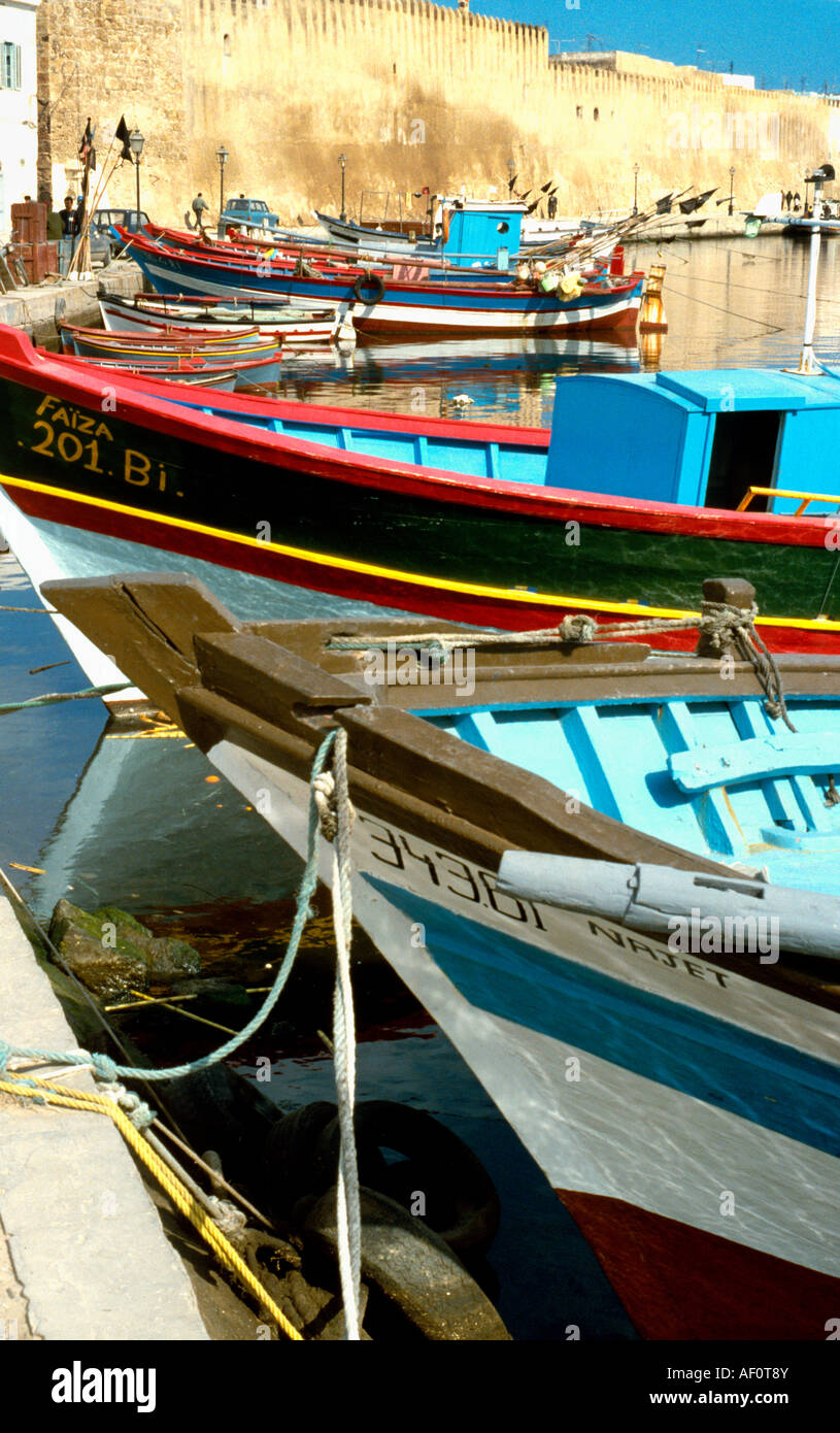 Colourful boats in Bizerte harbour Stock Photo - Alamy