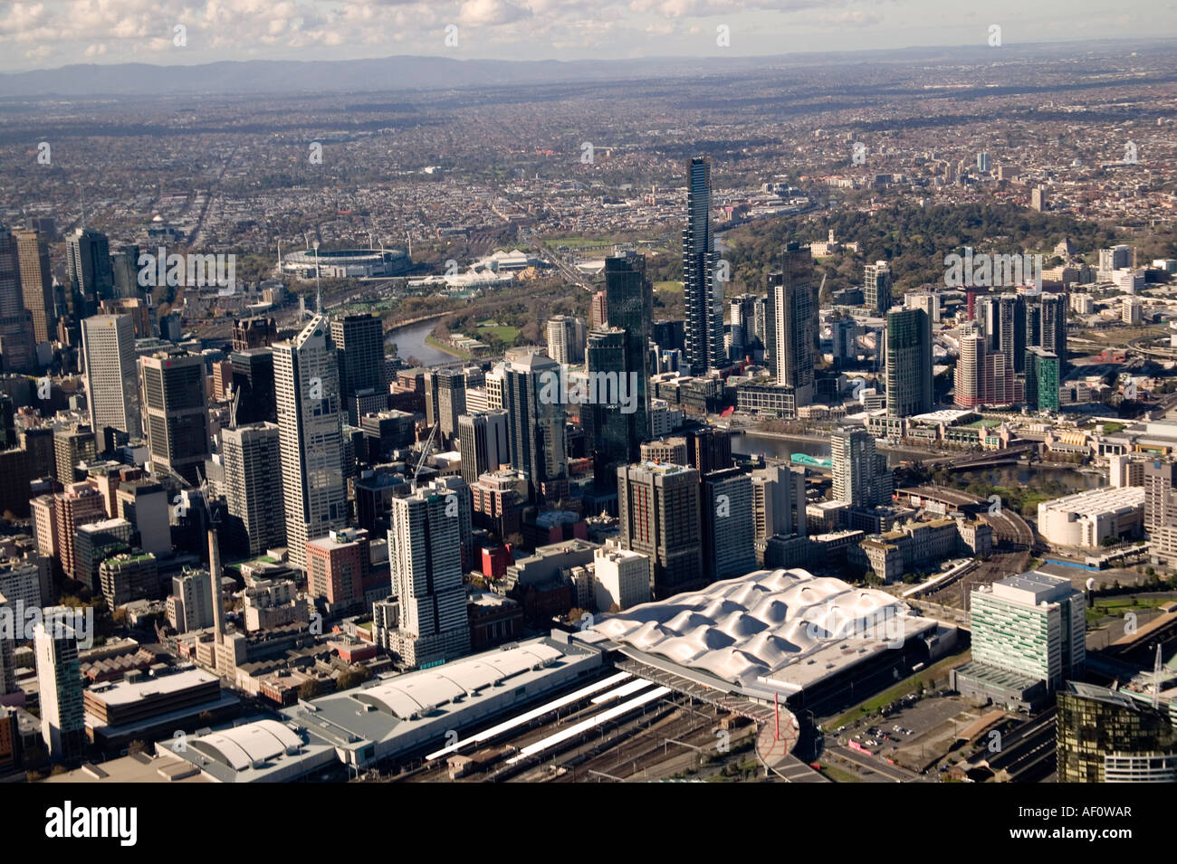 Aerial view of Melbourne CBD, shrine, bayside and Yarra river Stock ...