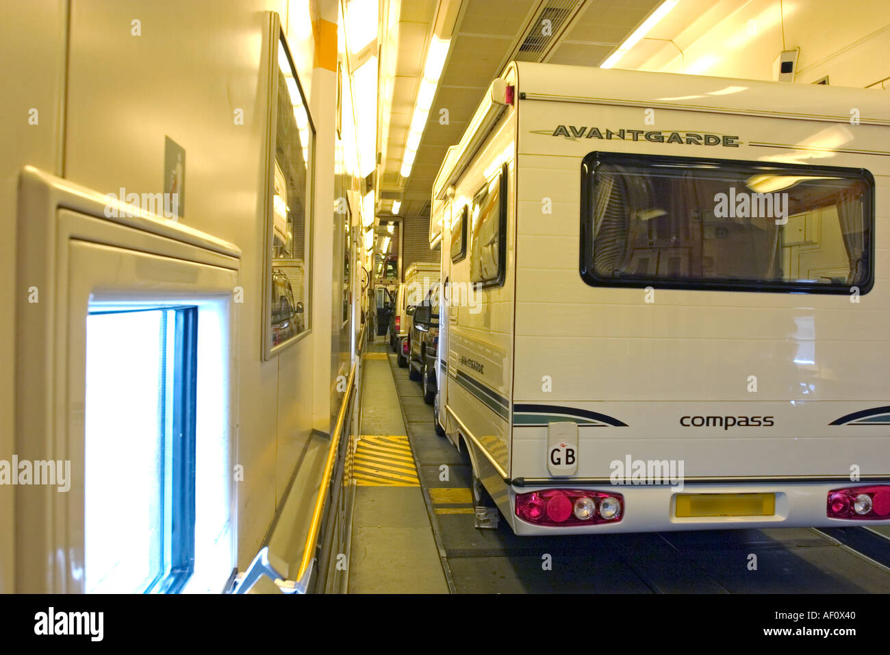 Camper van on channel tunnel train Stock Photo - Alamy