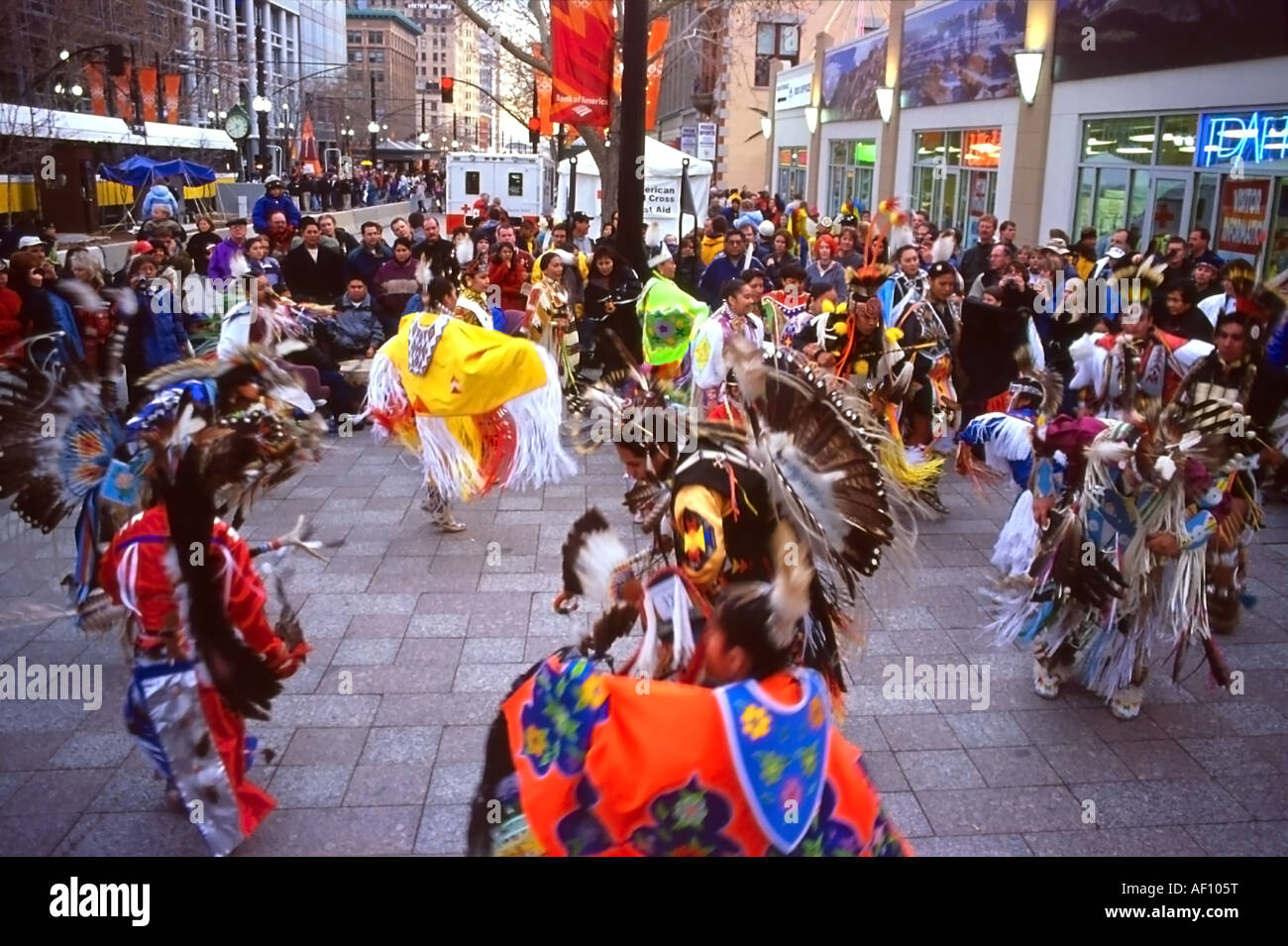 Native Americans performing a ceremonial dance on Main Street in SLC ...