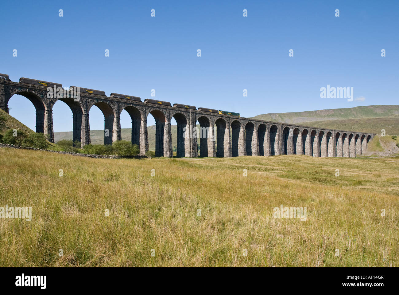 Goods train on Ribblehead viaduct on the Settle to Carlisle Railway in ...