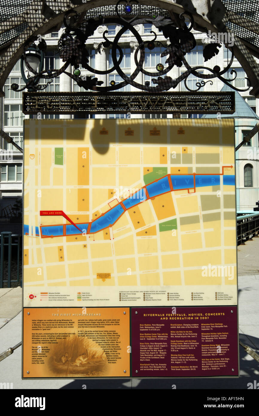 Coloured Visitor information map of downtown Milwaukee, Wisconsin WI ...