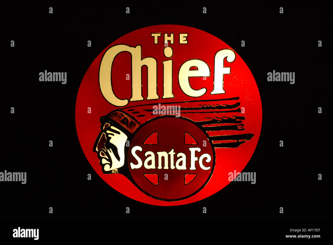 The Indian Chief Santa Fe Railroad sign on display at the National ...