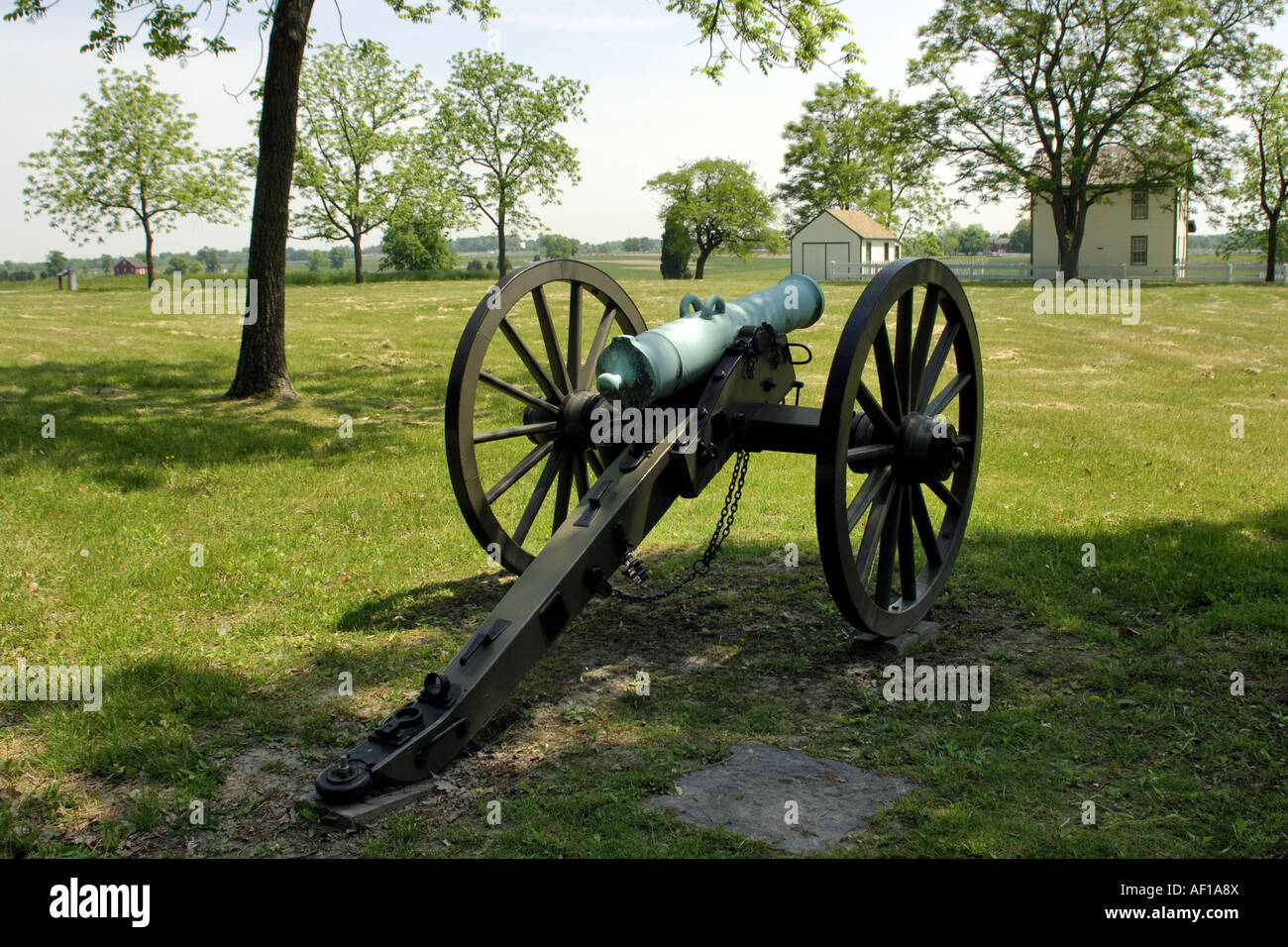 Cannon in front of Pitzer Woods Gettysburg Pennsylvania PA Stock Photo ...
