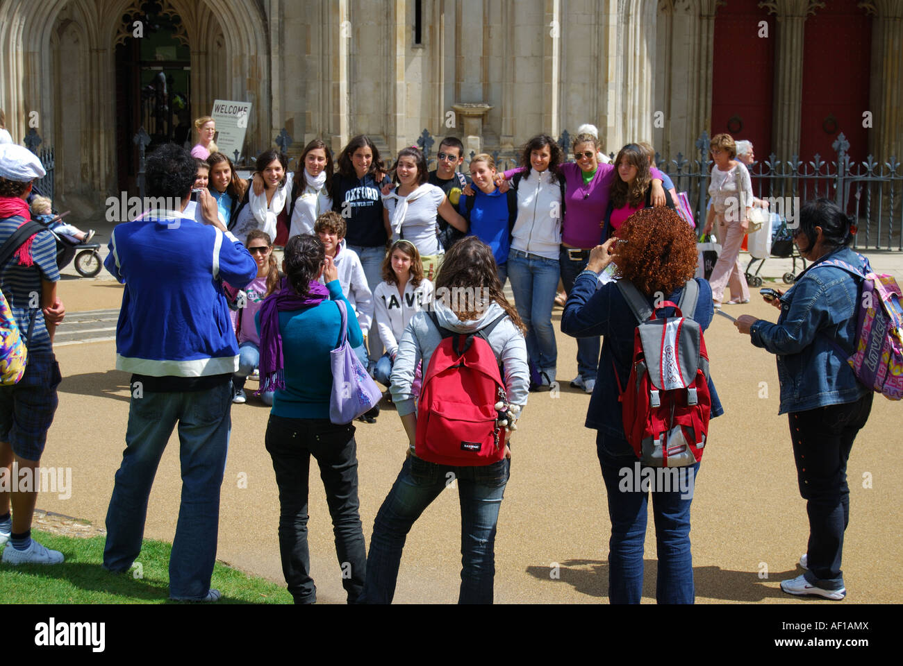 School tour group, Winchester Cathedral, Winchester, Hampshire, England ...
