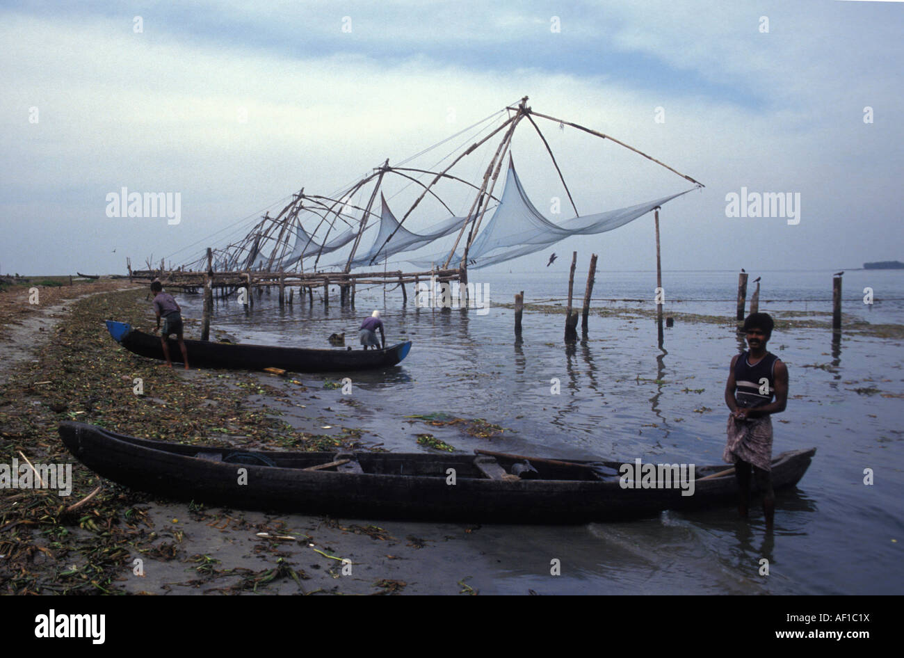 Fishermen Boats and Nets Kochin Fishing Village Kerala South India ...