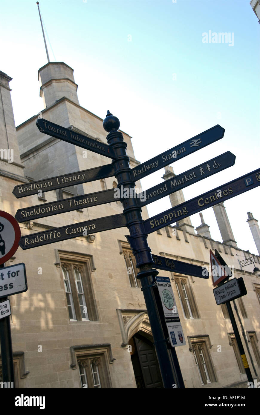A Traditional sign post pointing out various locations in the city of ...