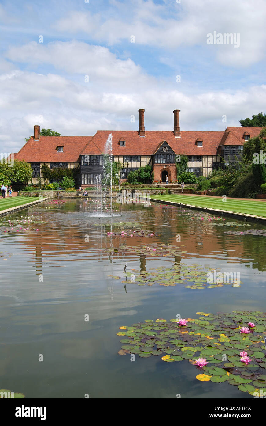 The Canal and Manor House, RHS Wisley Gardens, Woking, Surrey, England ...