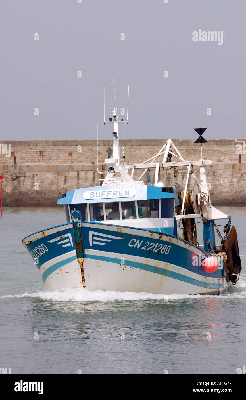Normandy fishing boat returns to port after a succesful day scallop ...
