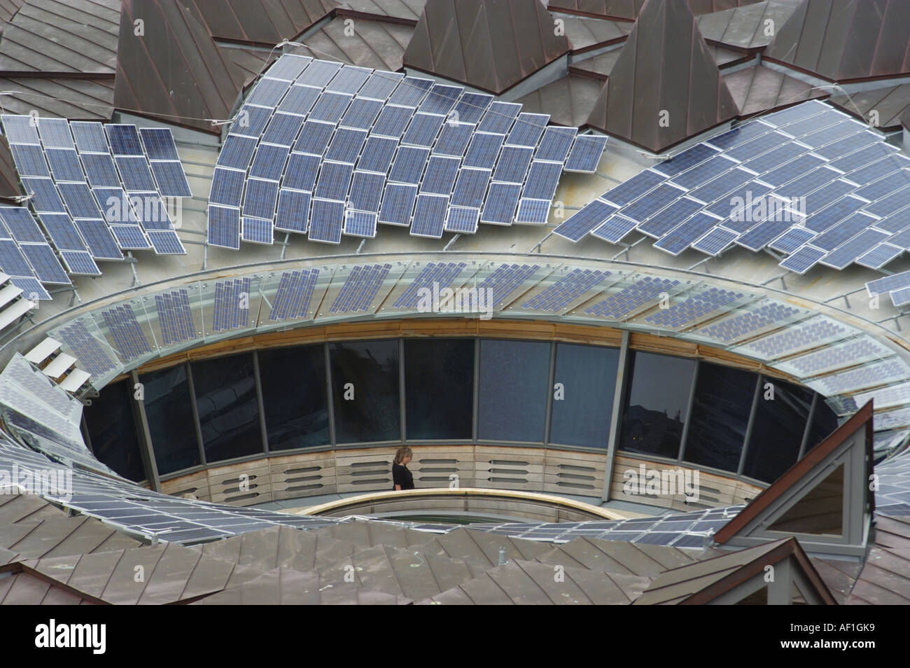 Solar Photo Voltaic cells on a roof at the Eden Project in Cornwall ...