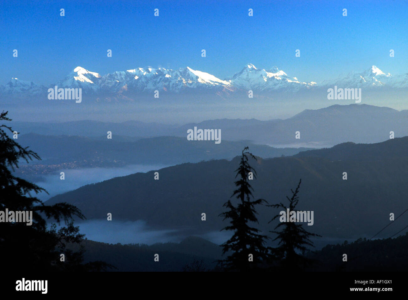 A VIEW OF HIMALAYAS FROM MUKTESHWAR IN KUMAON HILLS Stock Photo - Alamy