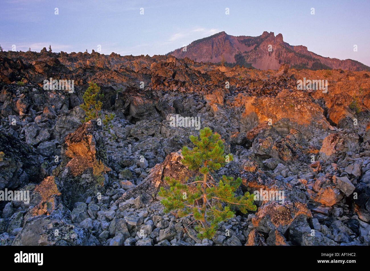 Sunrise colors the Big Obsidian Lava Flow in Newberry National Monument ...