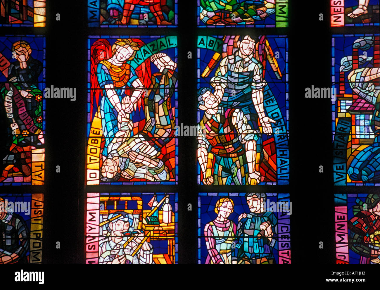 Stained glass windows in Prague Castle Stock Photo - Alamy