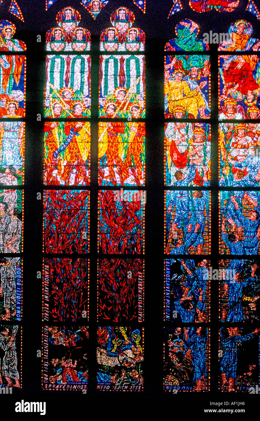 Stained glass windows in Prague Castle Stock Photo - Alamy
