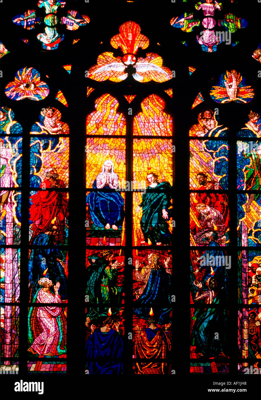 Stained glass windows in Prague Castle Stock Photo - Alamy