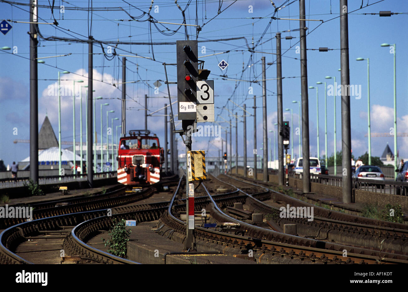 Maintenance train running on the light urban railway system in Cologne ...