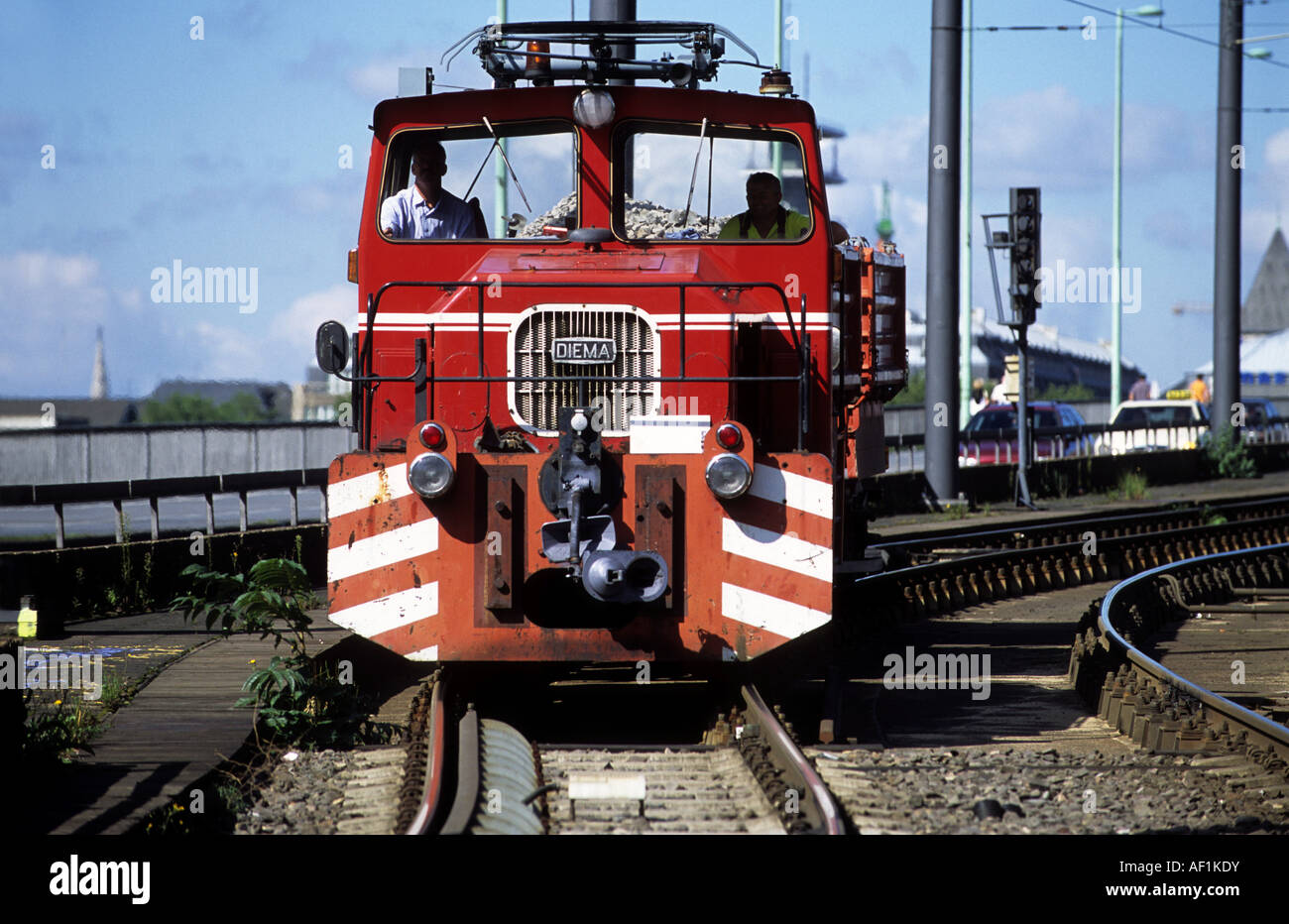 Maintenance train running on the light urban railway system in Cologne ...