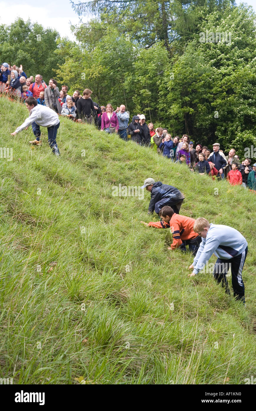 The boys under 12 uphill race at the Coopers Hill Cheese Rolling event ...