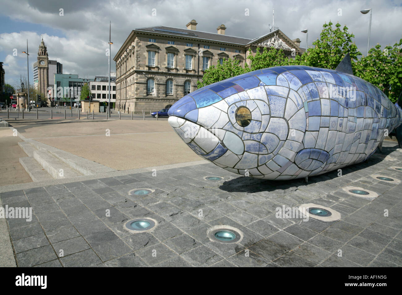 The Big Fish sculpture and Customs House from the Lagan Weir ...