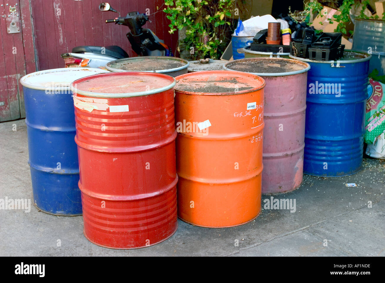 Oil Containers in the backyard of factory Stock Photo - Alamy
