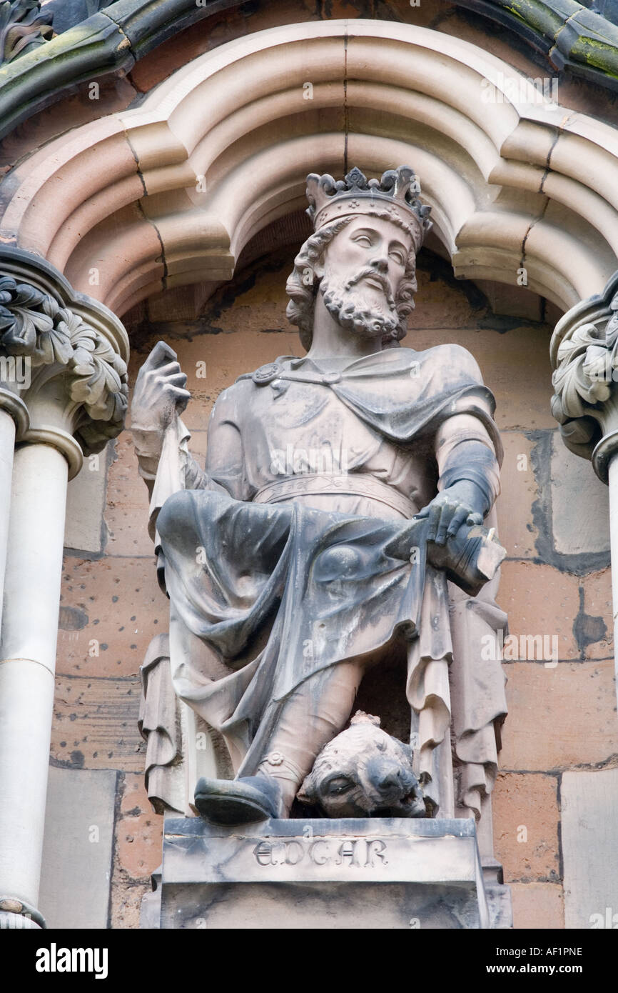 Statue of King Edgar on the west front of Lichfield Cathedral ...