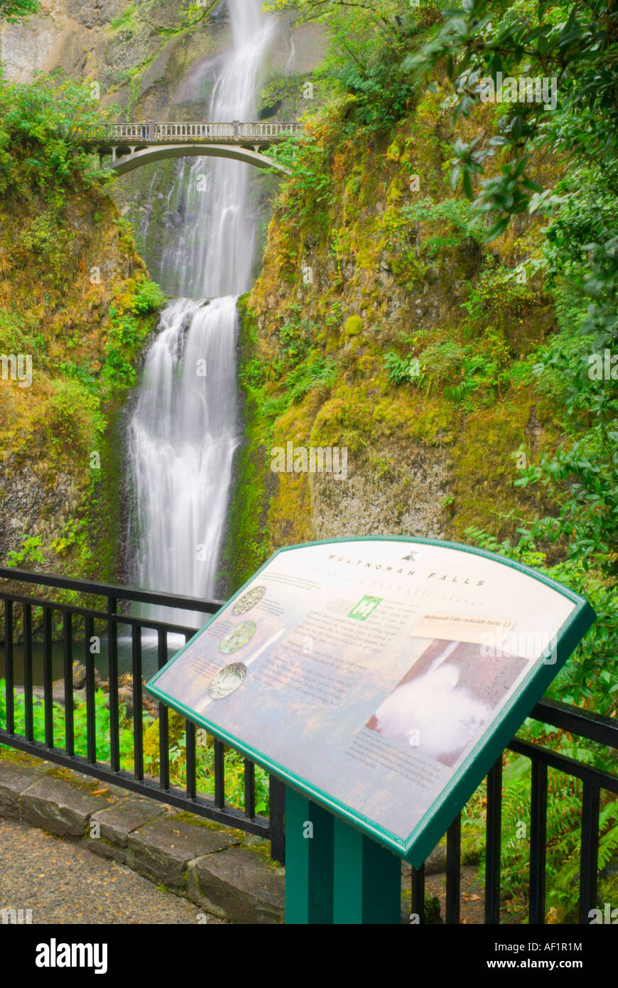 Multnomah Falls and sign Columbia River Gorge National Scenic Area ...