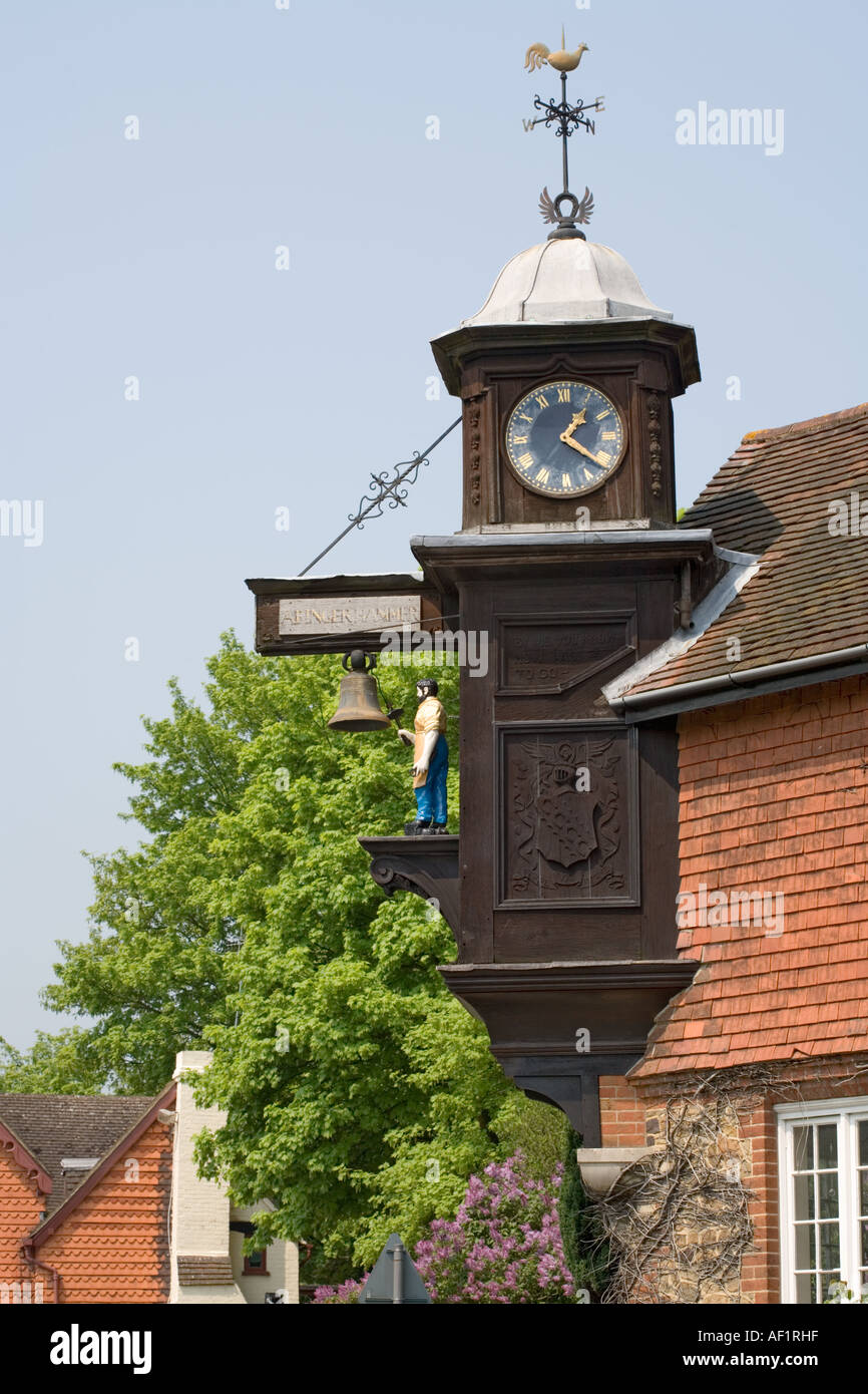 The clock and the figure of Jack the Blacksmith in the village of ...