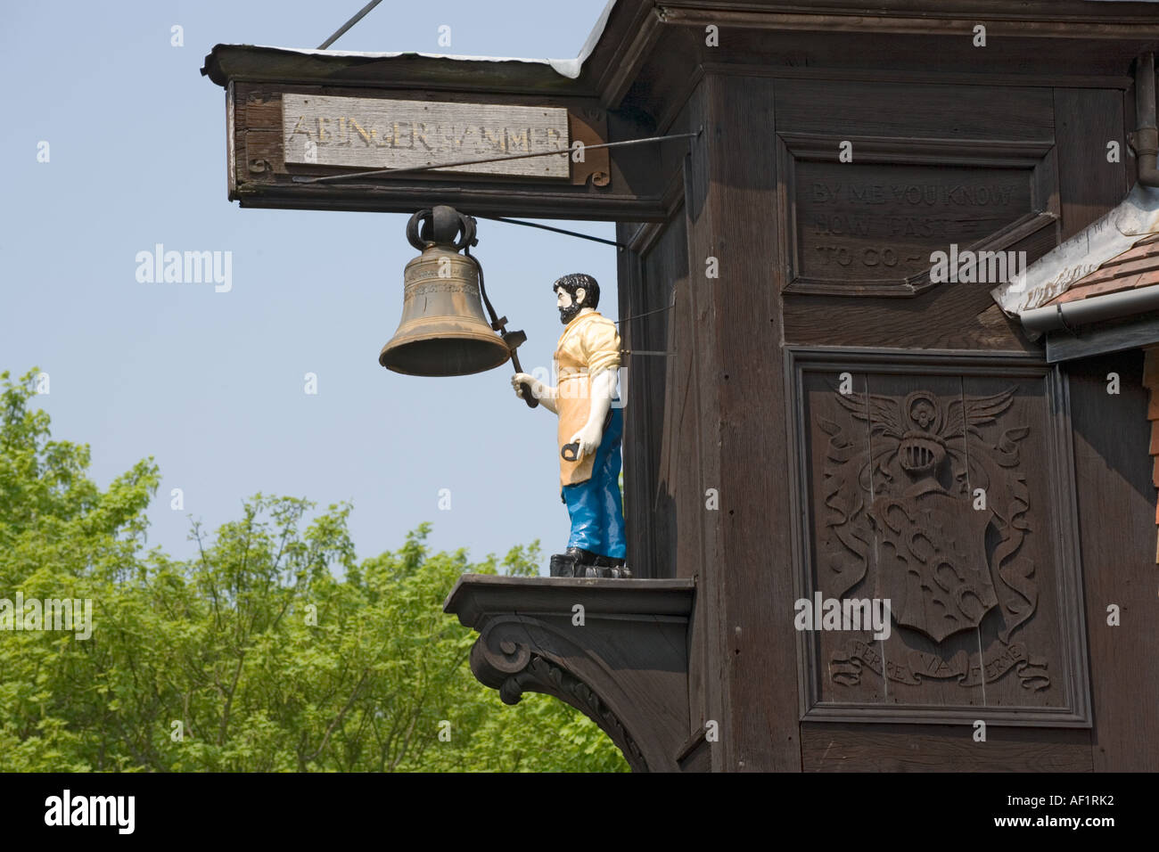 The clock and the figure of Jack the Blacksmith in the village of ...